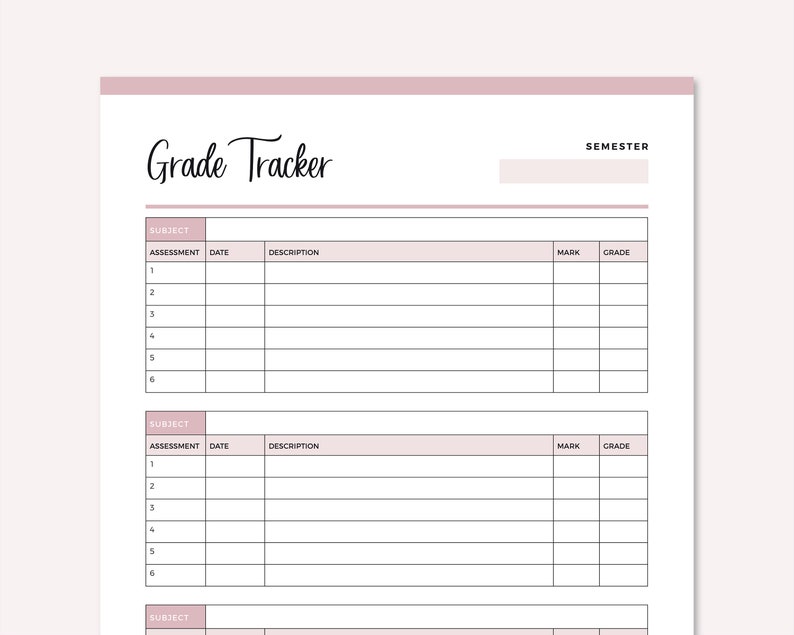 Printable Grade Tracker Homeschool Gradebook Student Grading - Etsy
