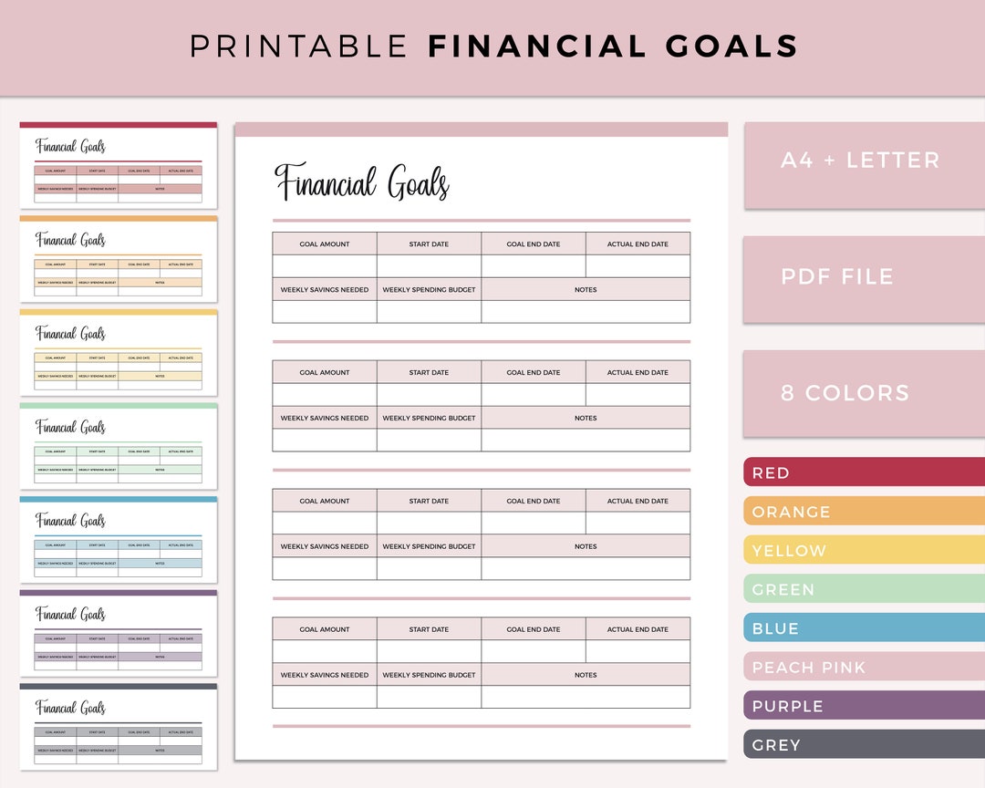 Printable Financial Goals Sheet, Financial Planning, Budget Planner ...