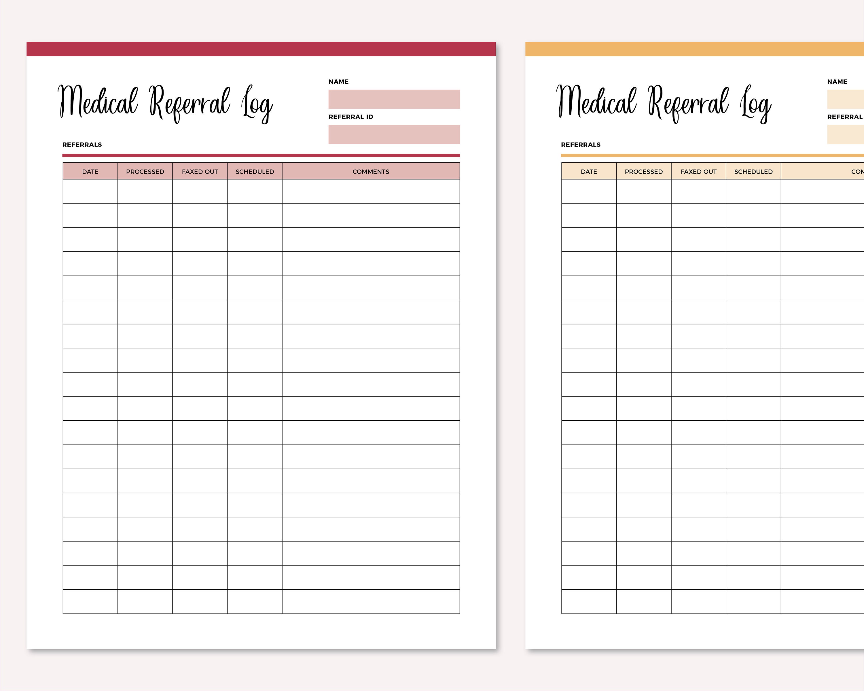 Medical Referral Log Printable, Referral Tracker for Referral ...