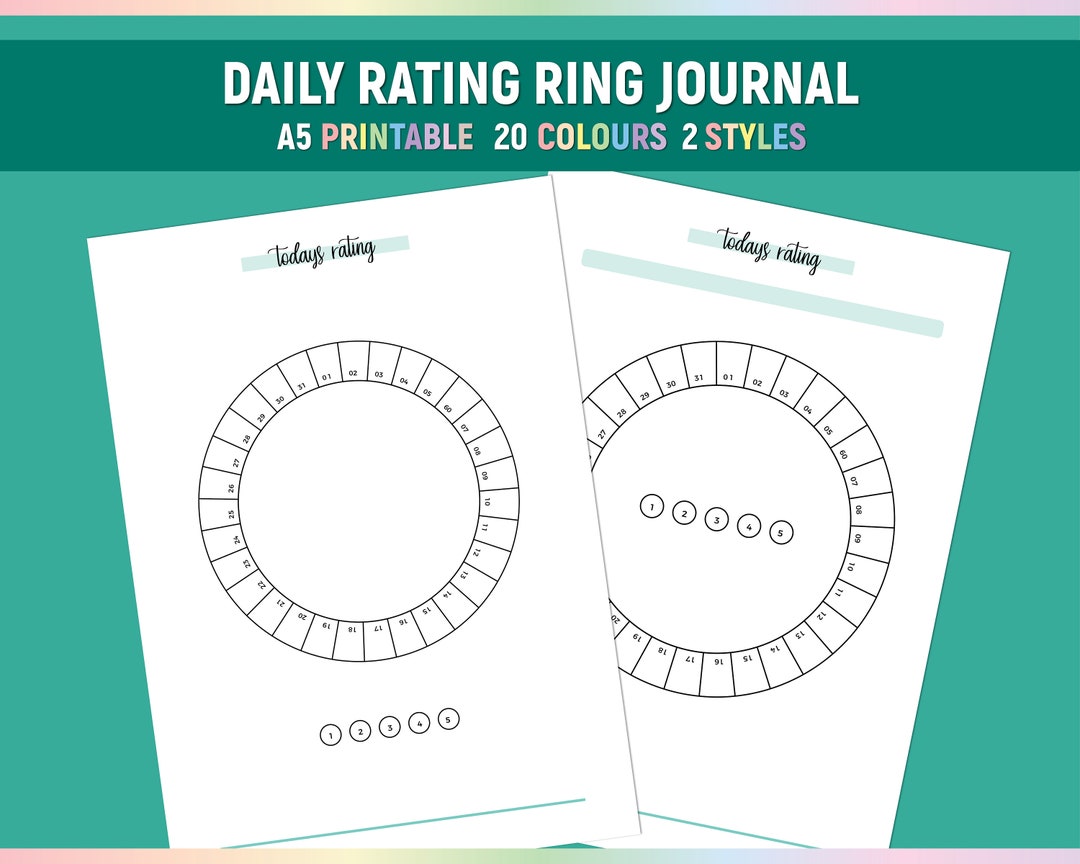 A5 Daily Rating Ring Journal, Printable Day Evaluation Ring Tracker ...