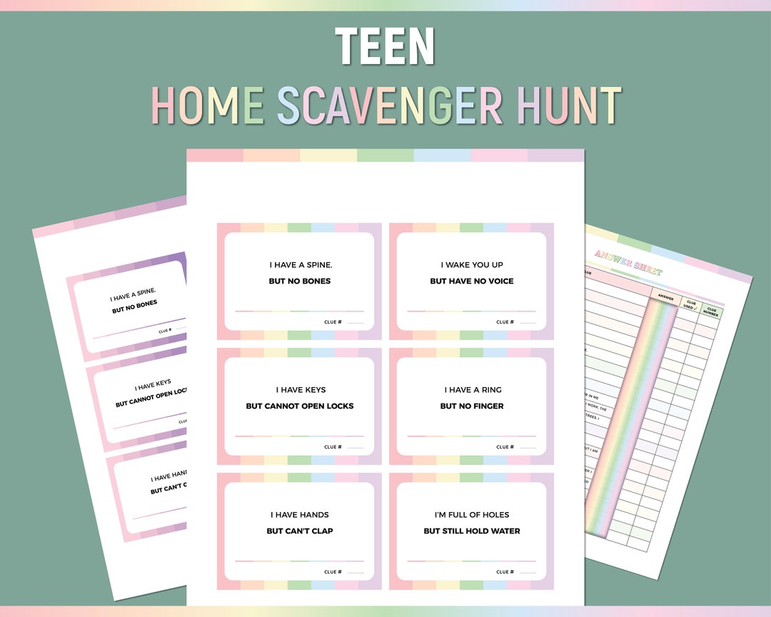 Scavenger Hunt Printable, Teen Treasure Hunt, Teen Riddle Clues ...