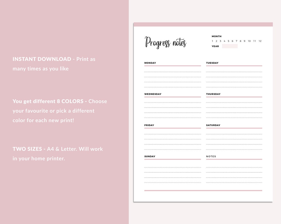 Printable Task Progress Notes Weekly Task Tracker Task - Etsy