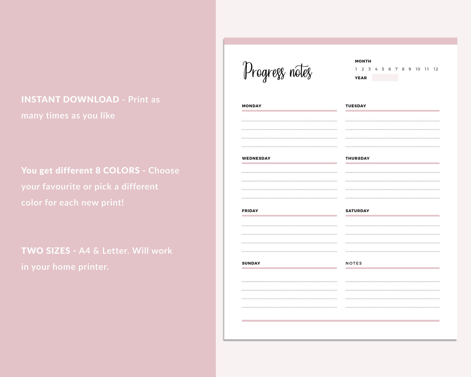 Printable Task Progress Notes, Weekly Task Tracker, Task Journal ...