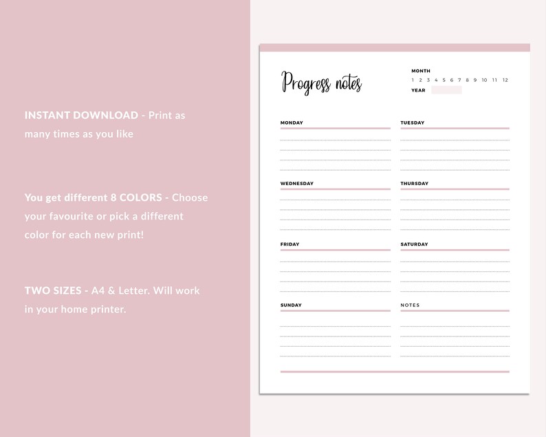Printable Task Progress Notes, Weekly Task Tracker, Task Journal ...