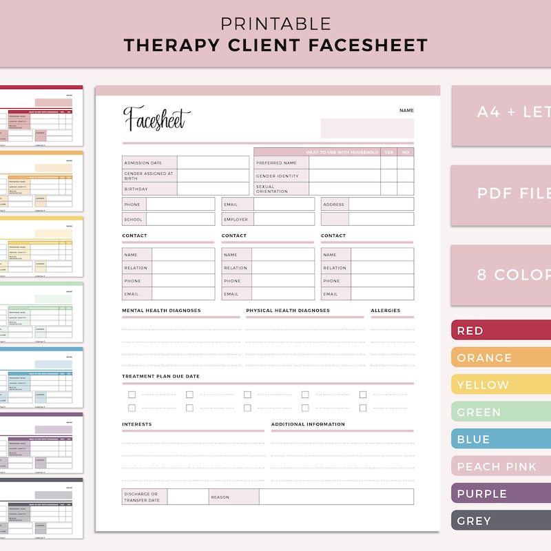 Patient Face Sheet Template - Etsy