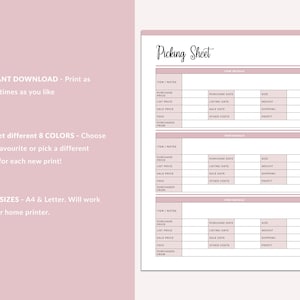 Printable Picking Sheet, Reseller Planner, Ebay Seller Picking Sheet ...