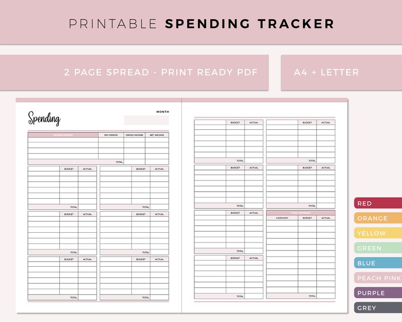 Printable Spending Tracker Detailed Expense Tracking - Etsy