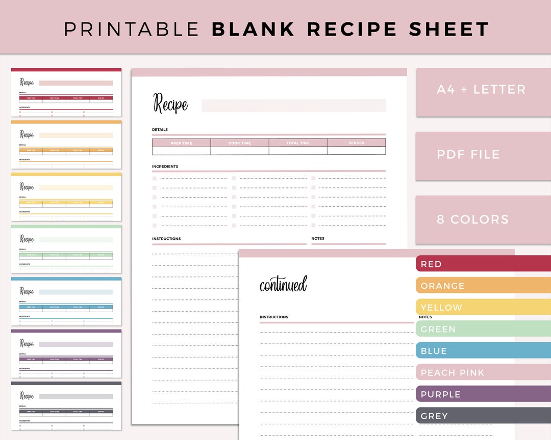Blank Recipe Template Printable, Recipe Book Template, Recipe Page ...