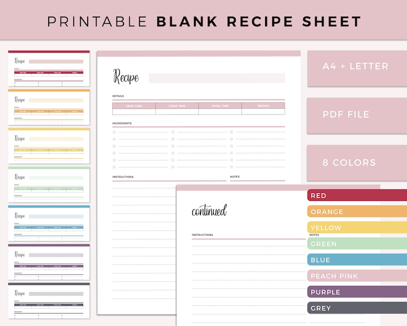 Blank Recipe Template Printable Recipe Book Template Recipe - Etsy