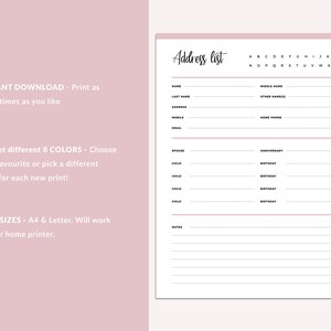 Printable Detailed Address Book, Address List, Contact List, Contact ...