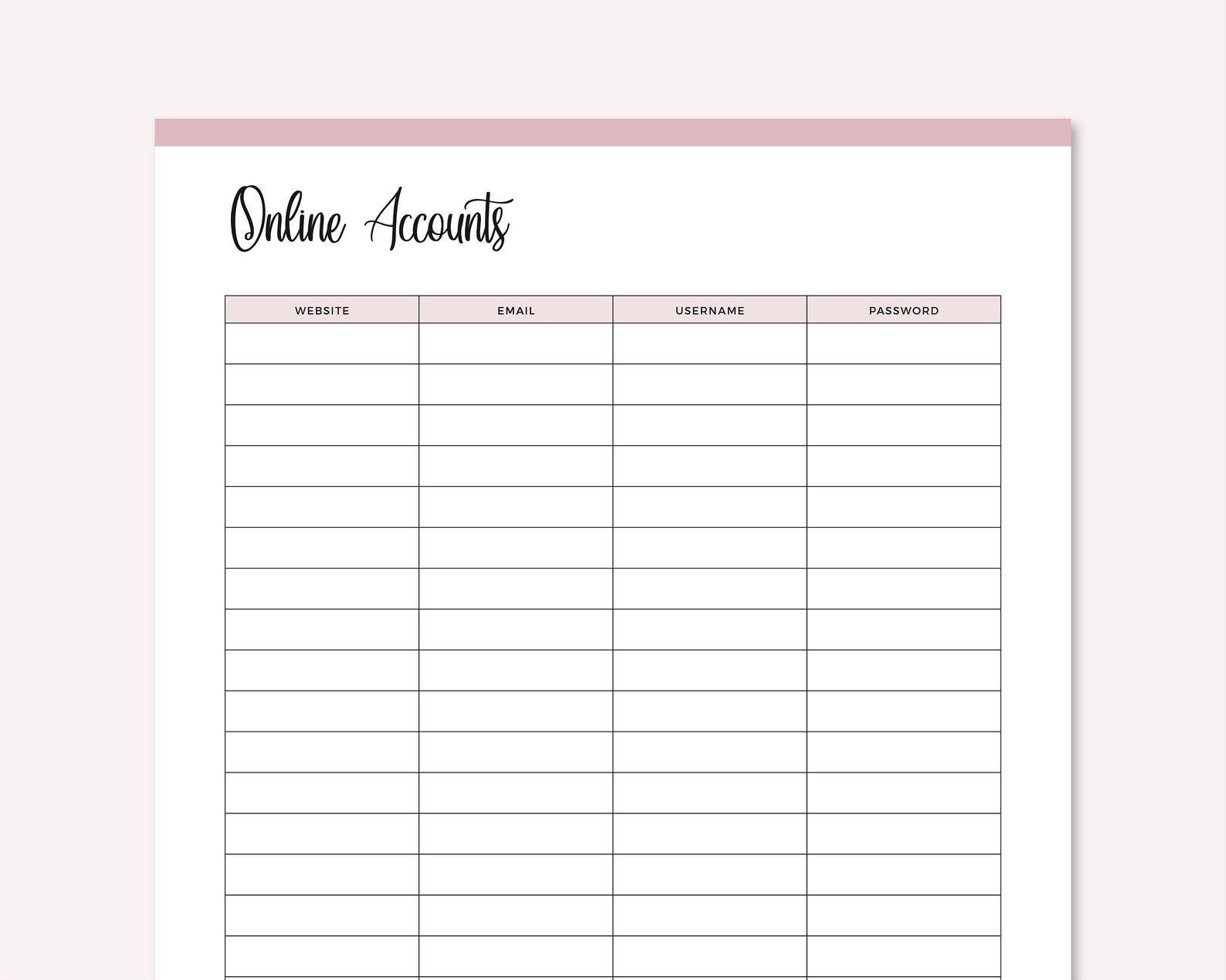 Printable Online Account List Password Log Password Keeper | Etsy