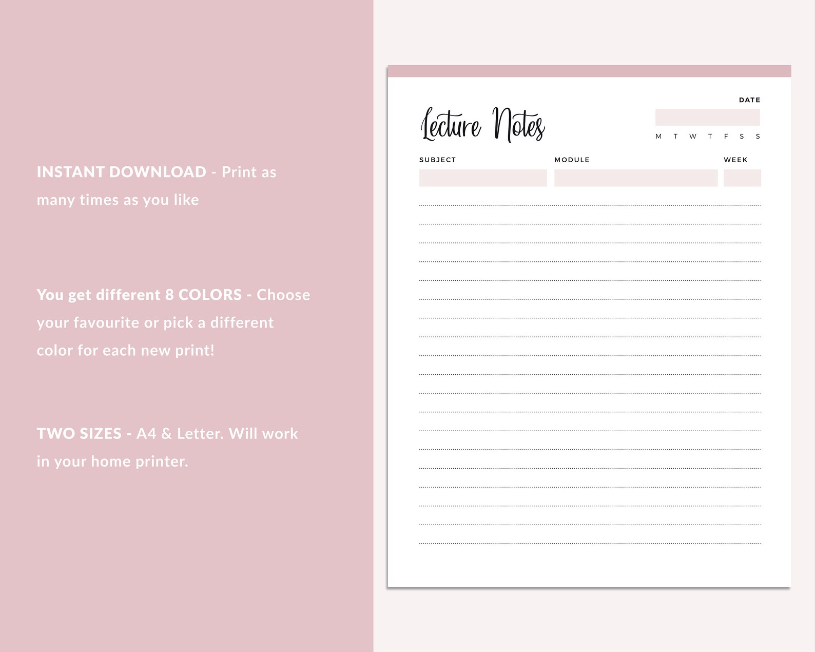 Printable Lecture Notes, Note Taking Template, College Student Lined ...