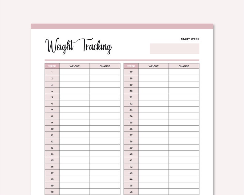 Printable Weekly Weight Loss Tracker Weight Loss Log Fitness - Etsy