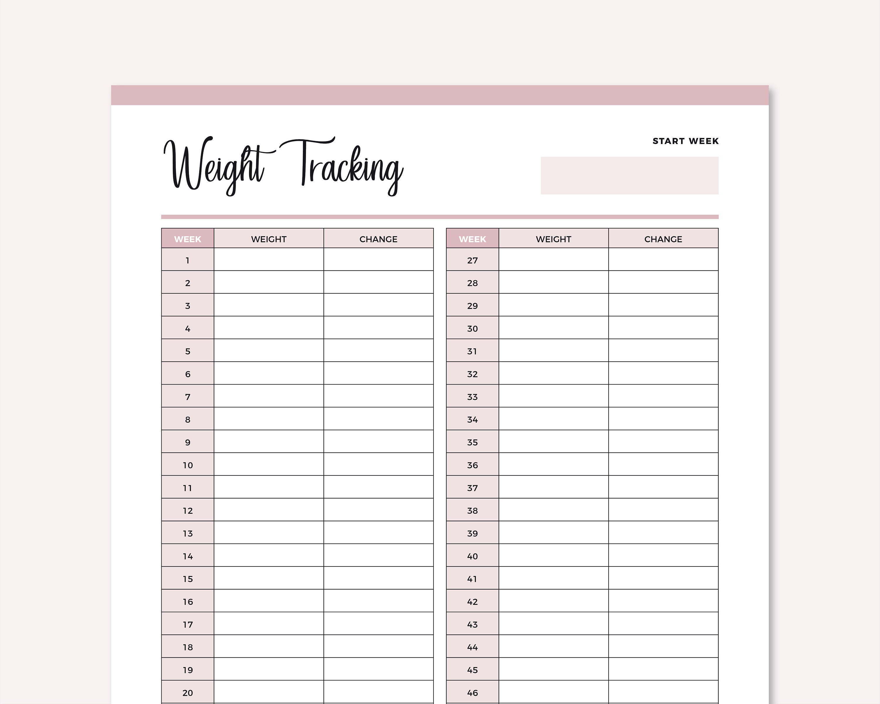 Printable Weekly Weight Loss Tracker, Weight Loss Log, Fitness Planner ...