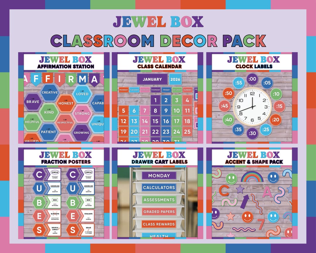 Classroom Decor Bundle | Dark Rainbow Color Classroom Theme | Jewel Box ...