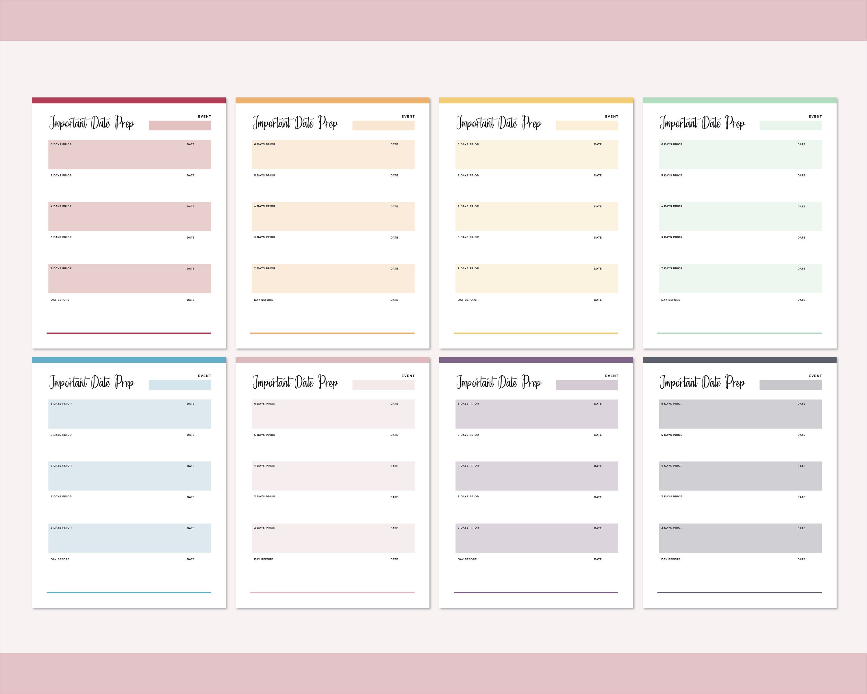 Printable Important Date Preparation, Week Planner, Week Outline, Exam ...