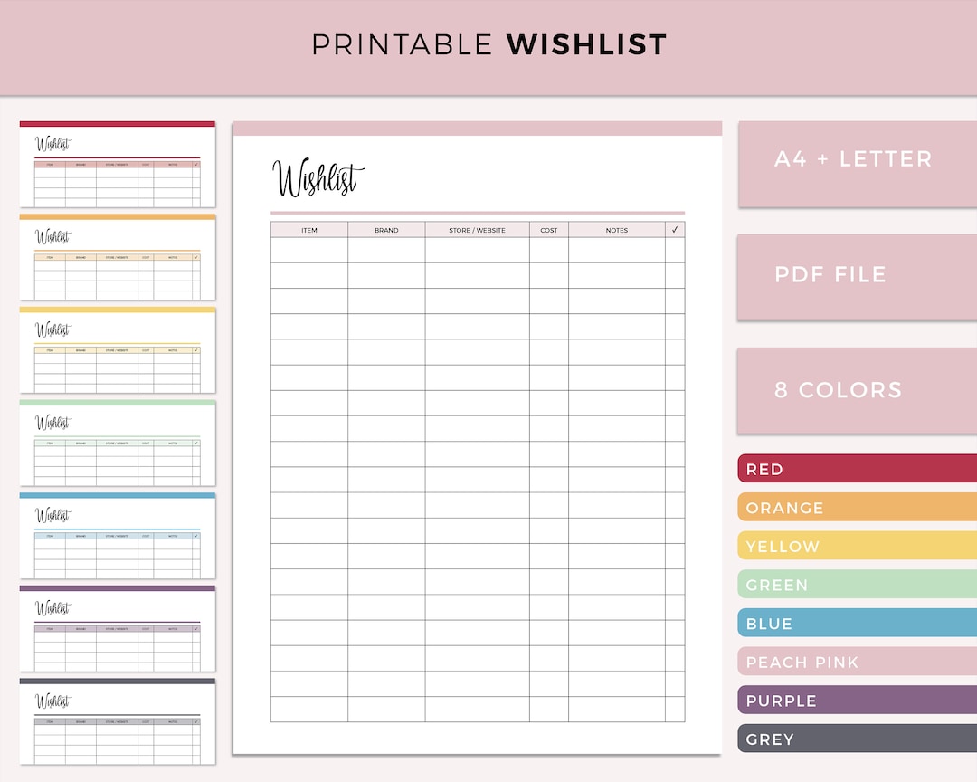 Wishlist Printable, Wish List Planner, Shopping List, Shopping Wishlist ...