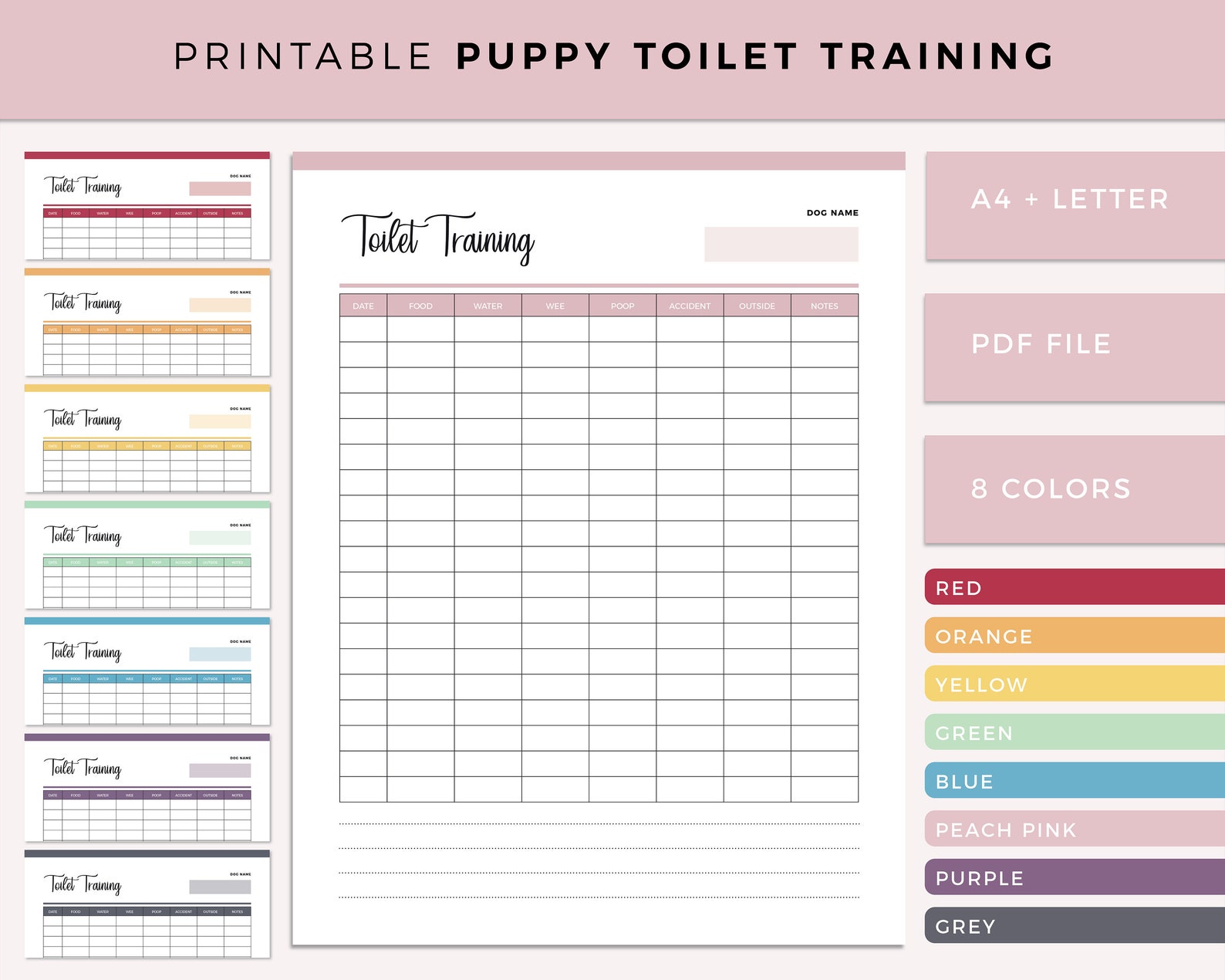 Printable Dog Potty Training Log, Puppy Toilet Training Tracker, New ...