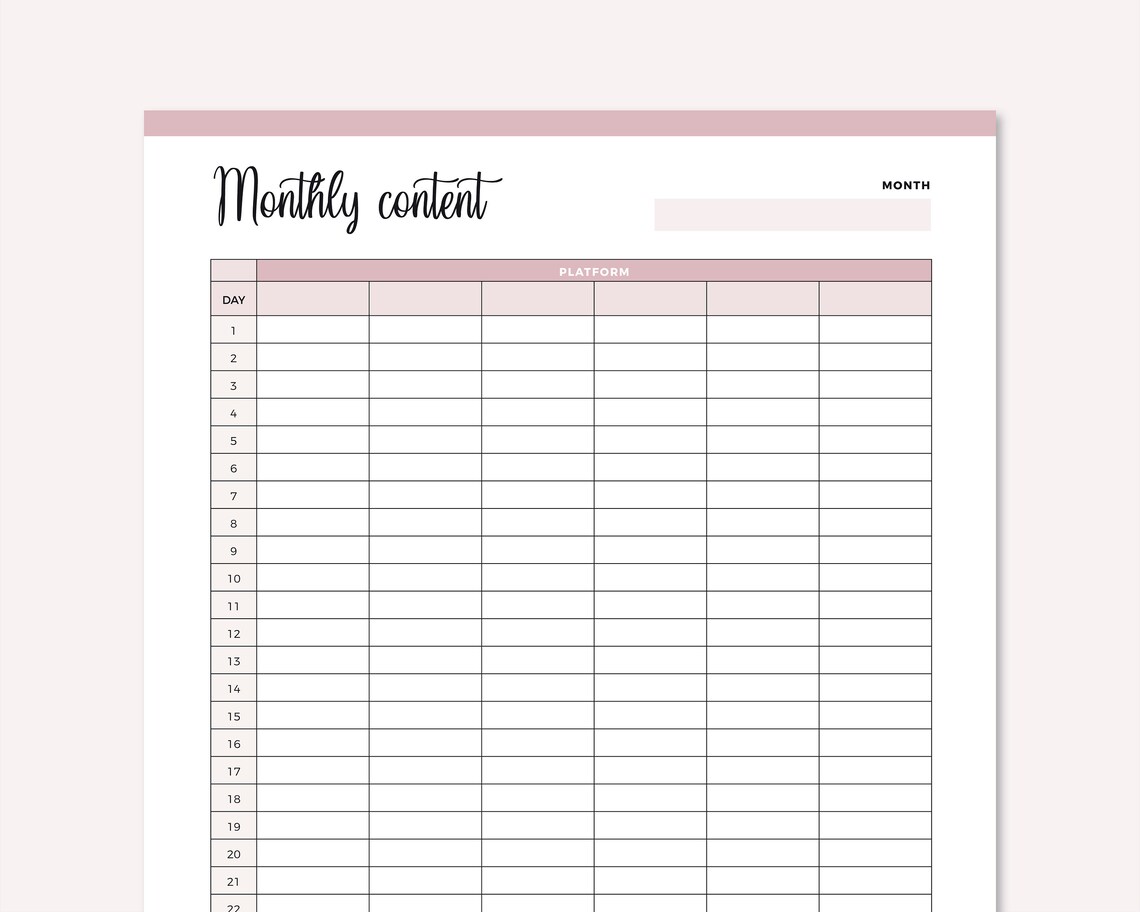 Printable Monthly Content Tracker Blog Content Tracker - Etsy