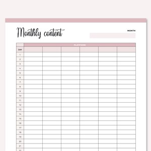 Printable Monthly Content Tracker, Blog Content Tracker, Social Media ...