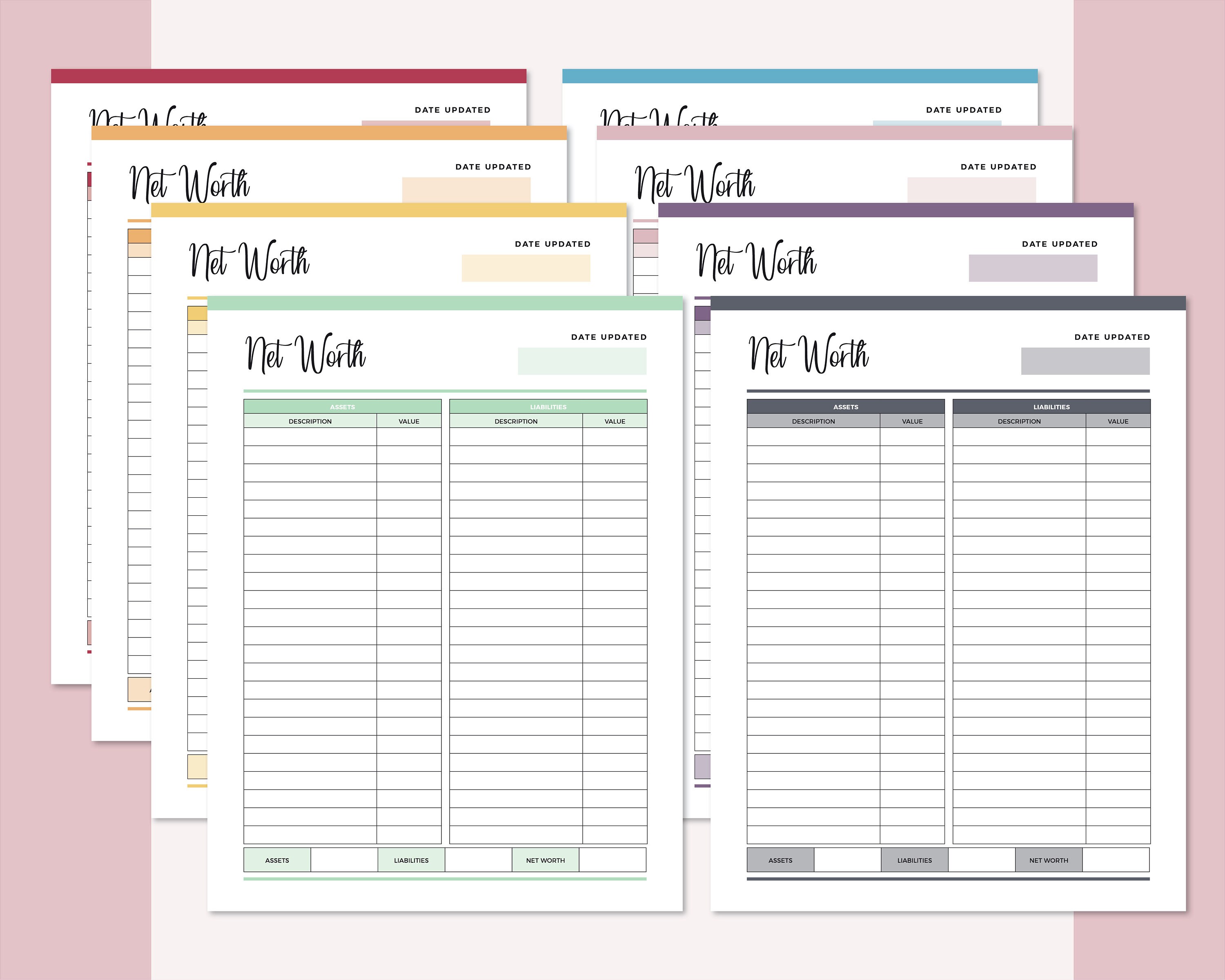 Printable Net Worth Log, Print at Home Budget Planning, Asset and ...