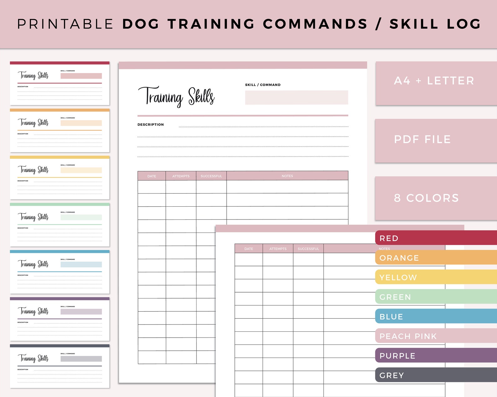 Printable Puppy Training Log, Dog Skill Training, Dog Command Tracker ...