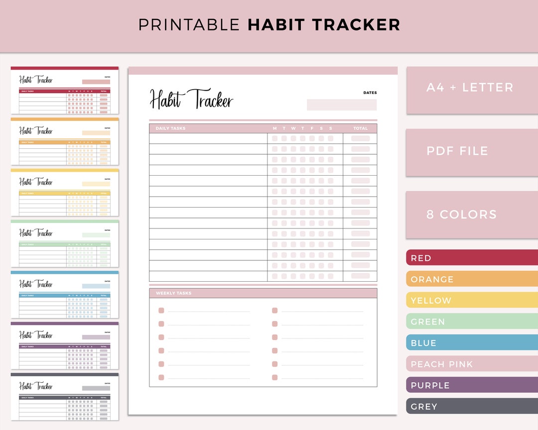 Printable Habit Tracker, Daily Task Checklist, Habit Builder | Instant ...