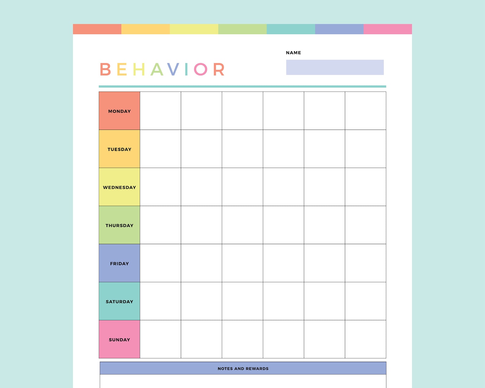 Printable Kids Behaviour Chart, Childrens Rewards Tracker, Kids Chore ...