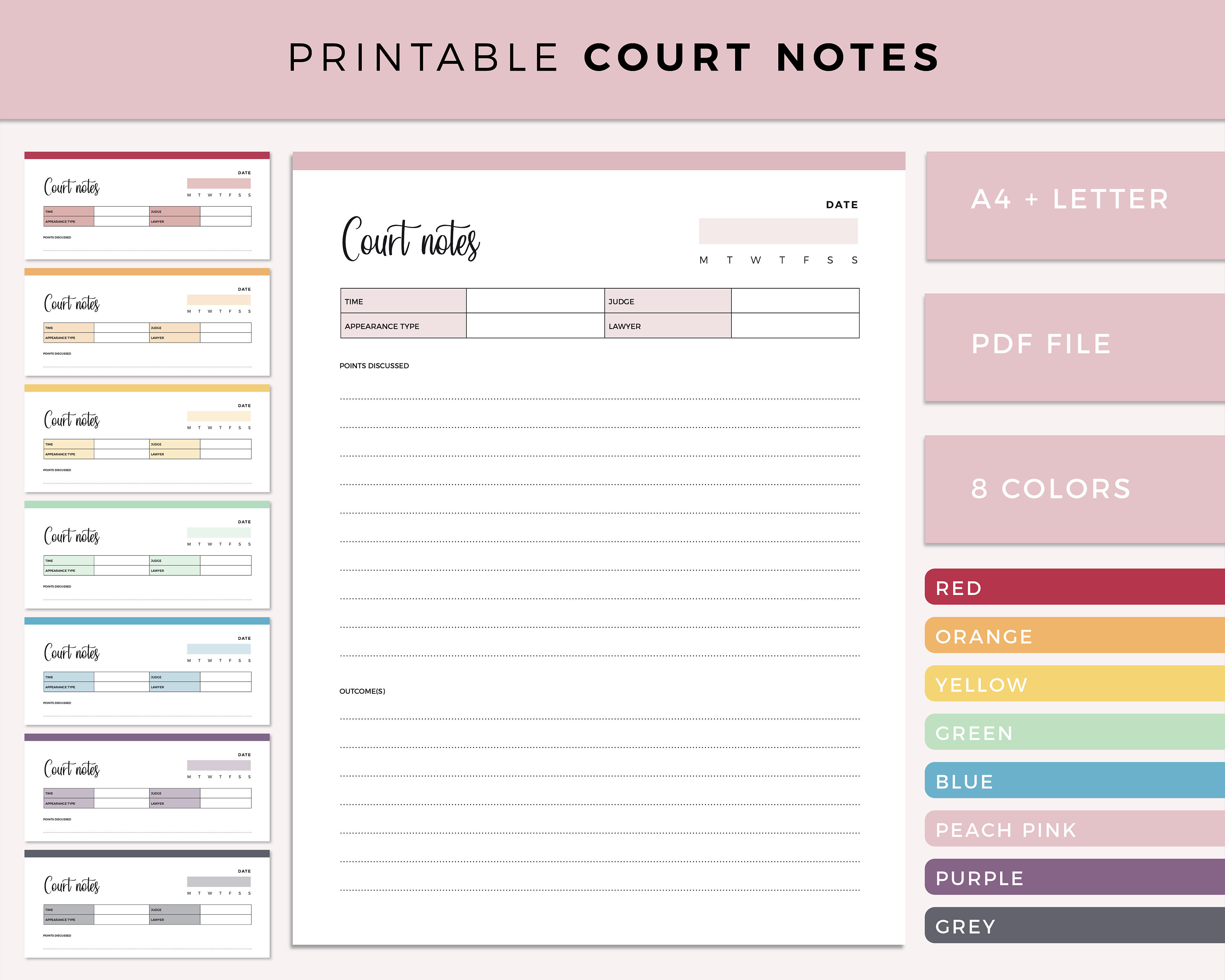 Printable Court Notes Court Battle Record Notes Keep Track | Etsy