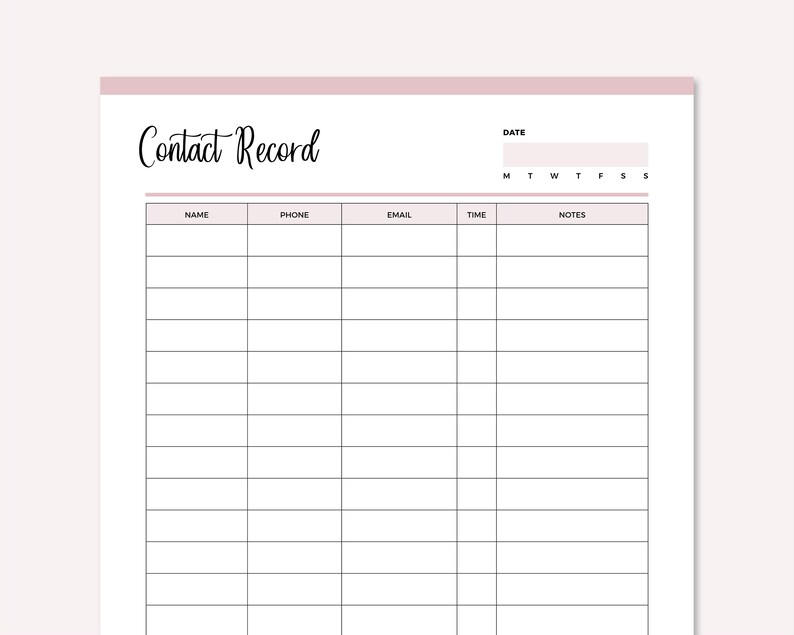 Printable Contact Record Contact Tracker Client Contact - Etsy
