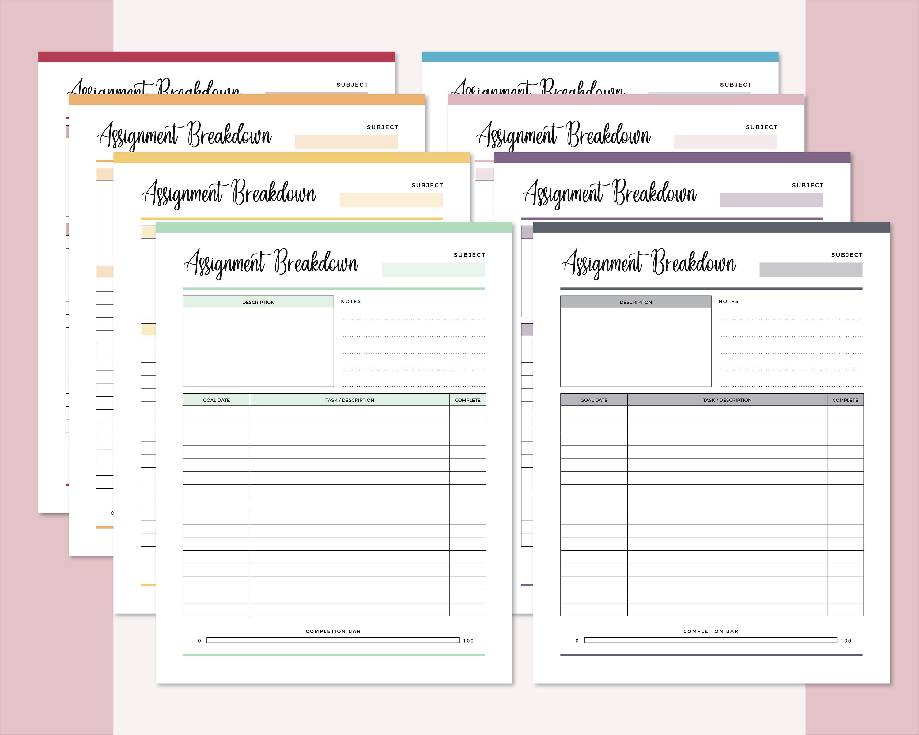Printable Assignment Breakdown Print at Home Assessment | Etsy