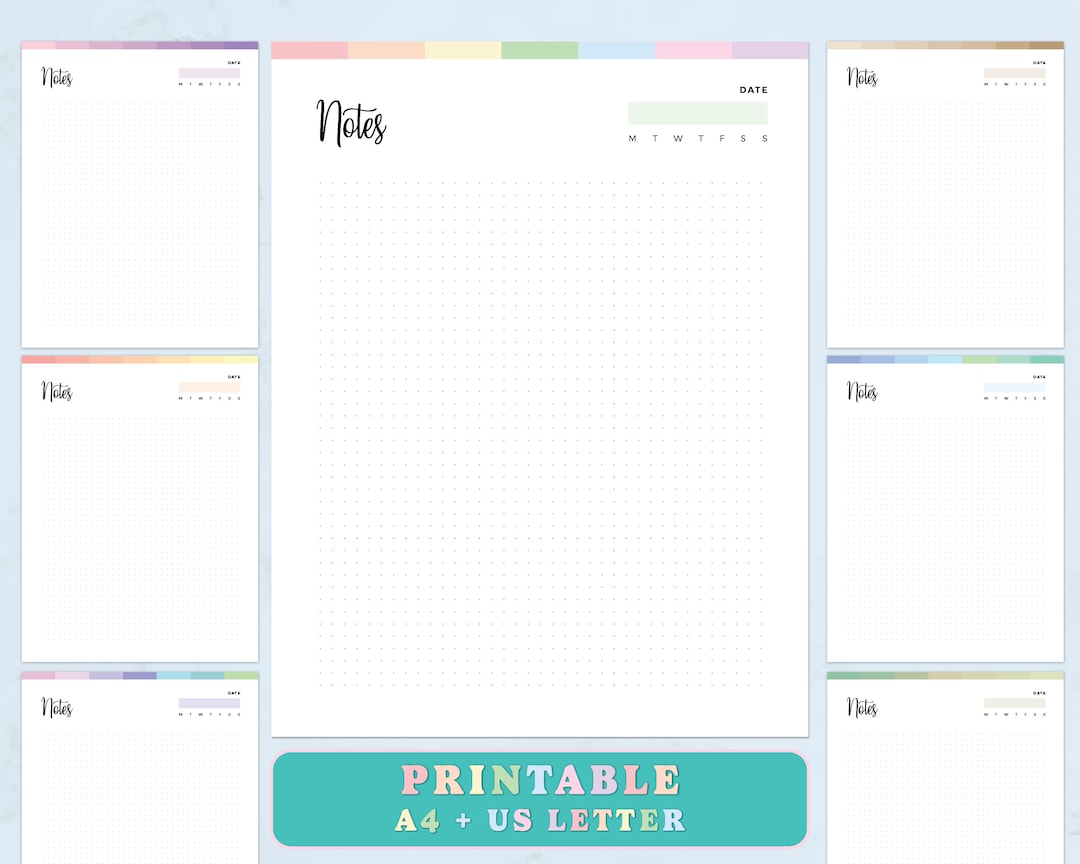 Printable Dot Grid Notes PDF, Grid Notebook Template, Print at Home ...