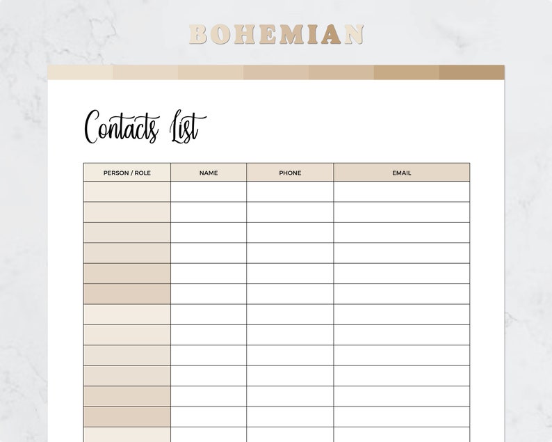 Printable Contact List Template, Rainbow Colors (PDF) - Etsy