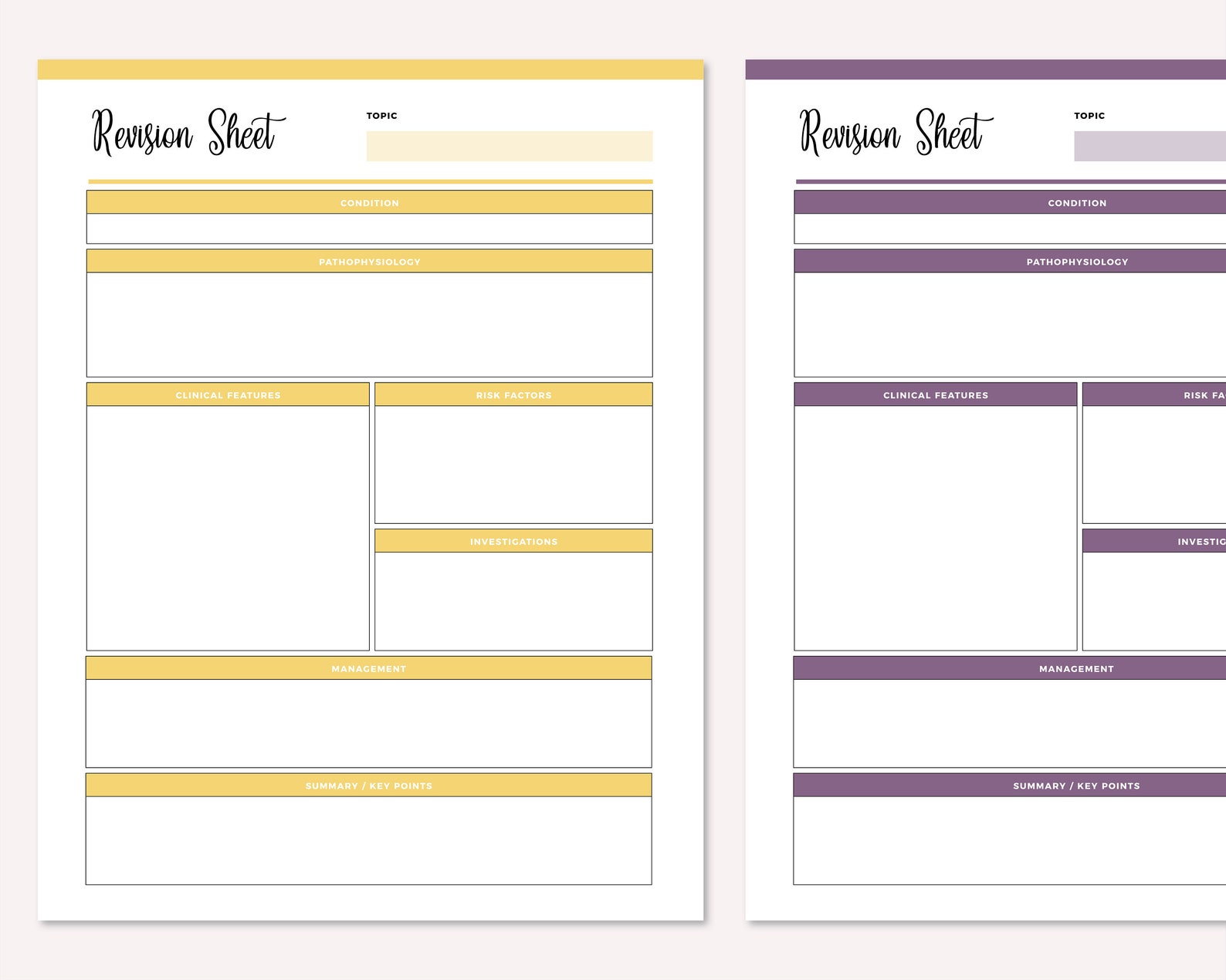 Printable Nursing Revision Sheet Condition Summary Nursing - Etsy
