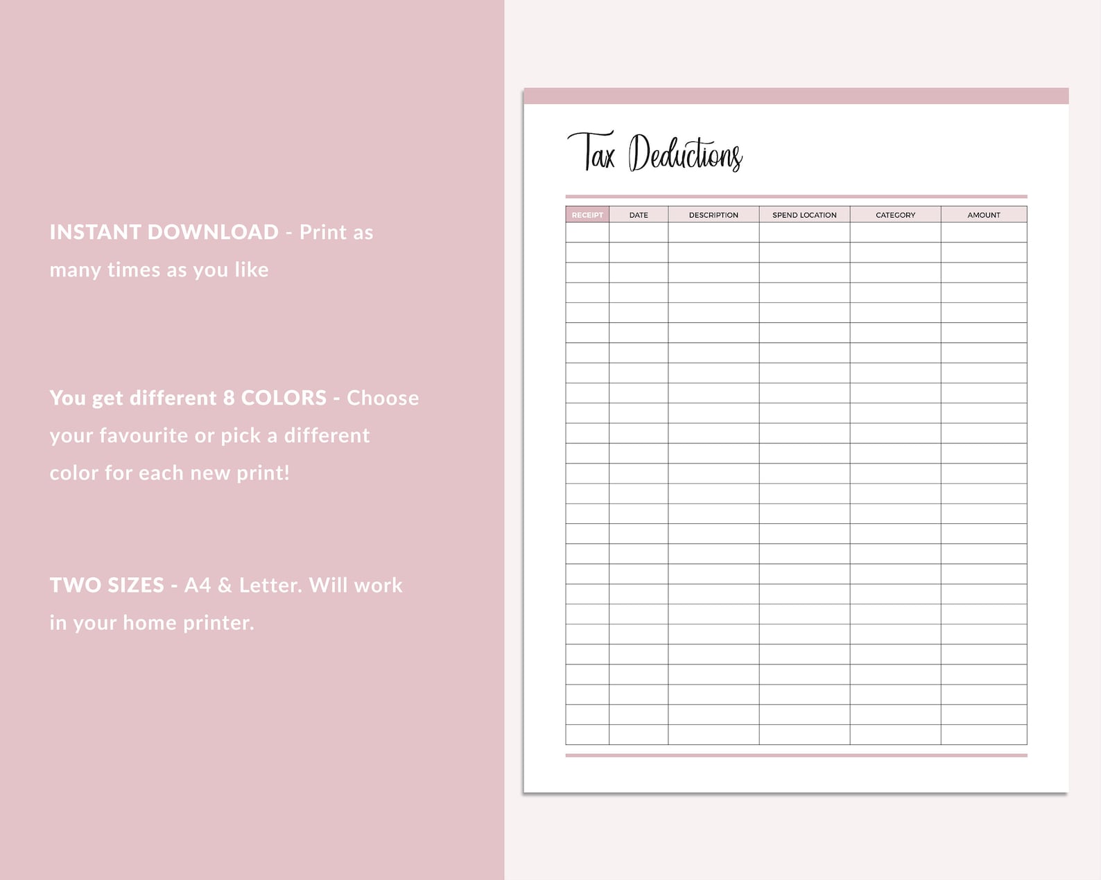 Printable Tax Deduction Tracker, Business Tax Log, Online Sales Tax ...