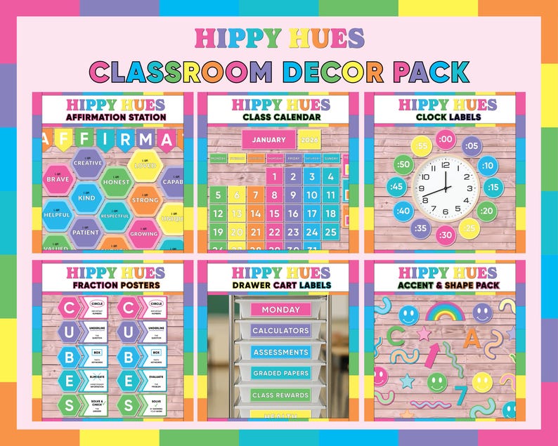 Bright Rainbow Classroom Decor Bundle | Colorful Bulletin Board Pack ...