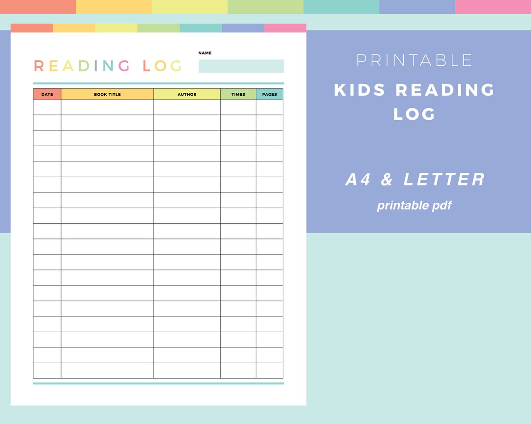 Printable Kids Reading Log, Daily Reading Log for Children, Kids ...