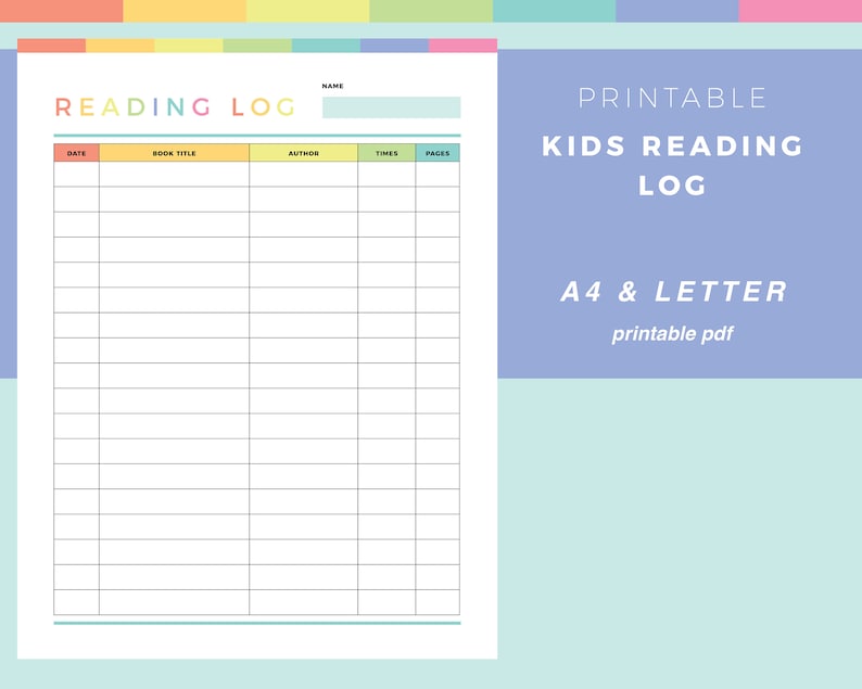 Printable Kids Reading Log Daily Reading Log for Children - Etsy