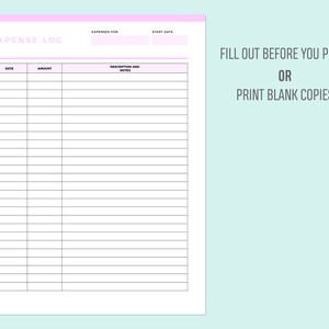 Editable Expense Log Printable, Fillable Expense Tracker, Spending ...