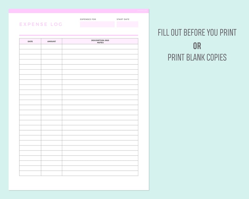 Editable Expense Log Printable, Fillable Expense Tracker, Spending ...