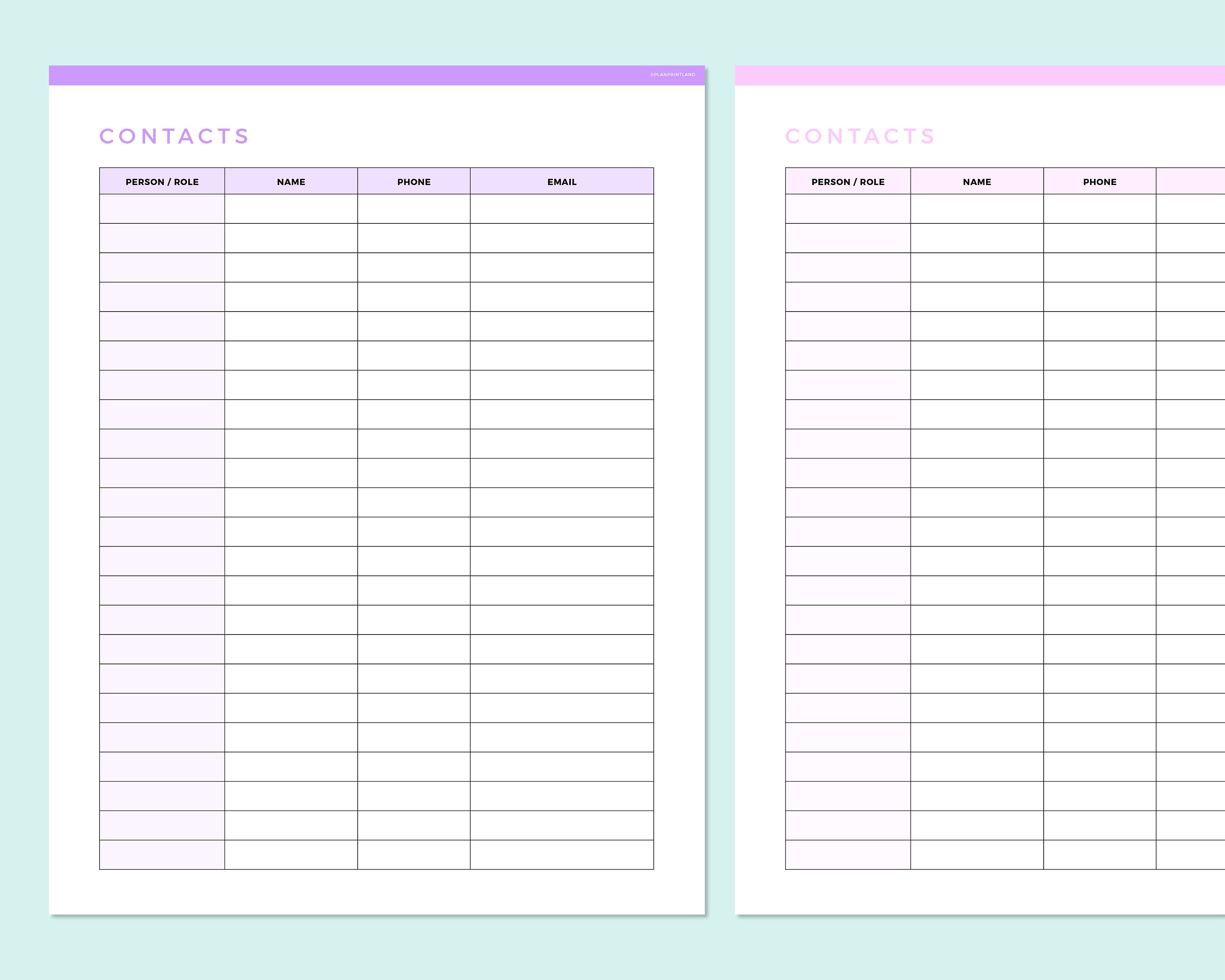 Editable Contact List Template Printable, Contact Sheet PDF, Printable ...