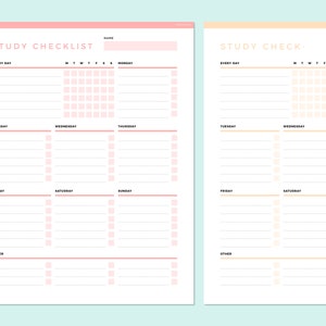 Editable Study Checklist, School Planner, Student Planner, Study Plan ...