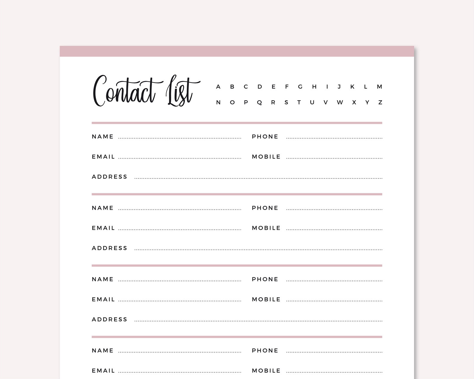 Printable Contact List, Address Book Printable, Client Contact ...