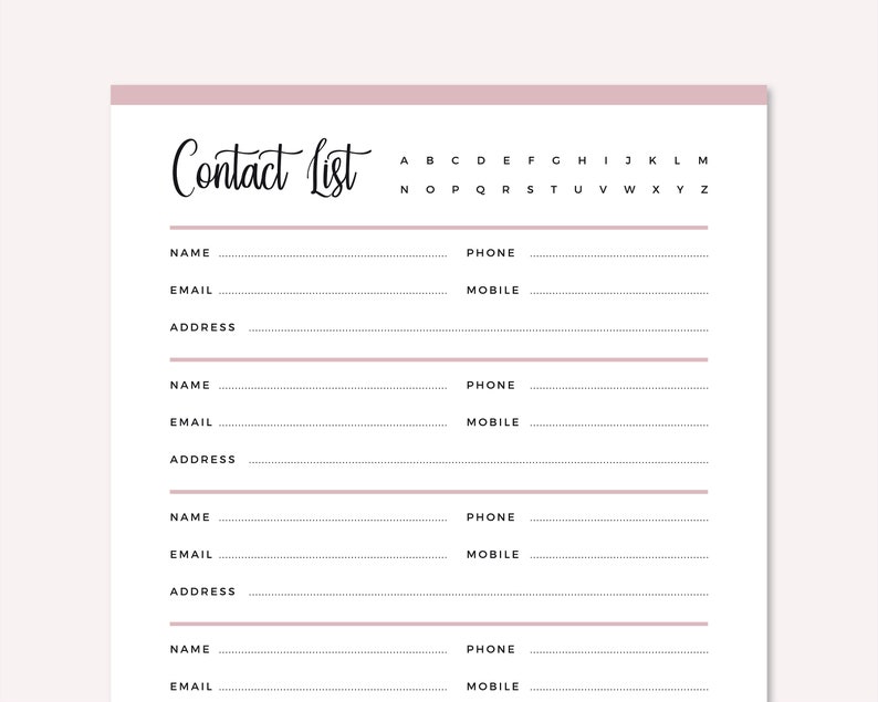 Printable Contact List Address Book Printable Client Contact - Etsy