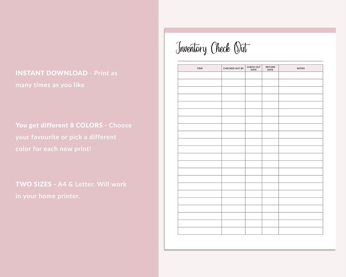 Printable Inventory Sign Out Sheet, Check Out Form, Checkout List ...