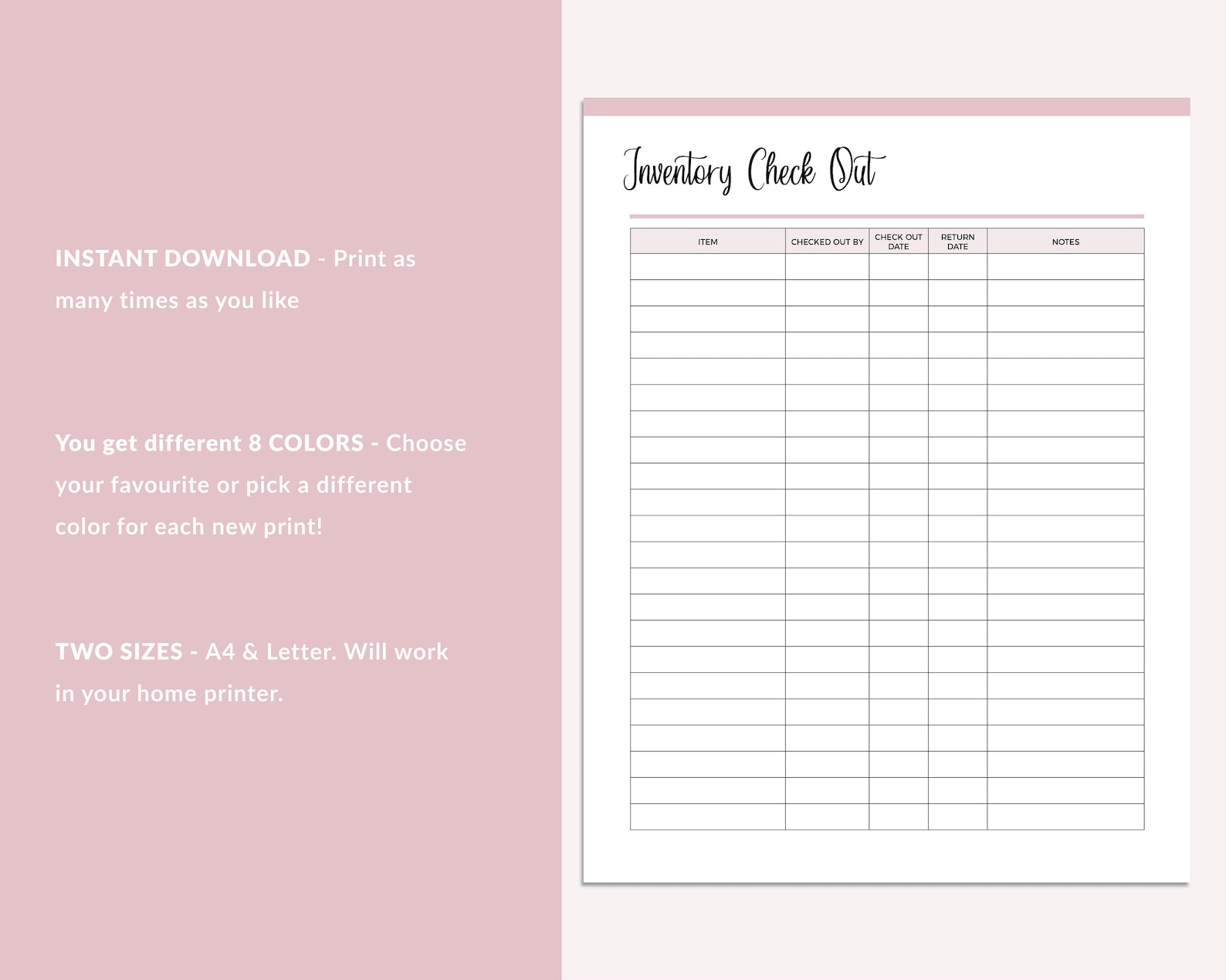 Printable Inventory Sign Out Sheet, Check Out Form, Checkout List ...