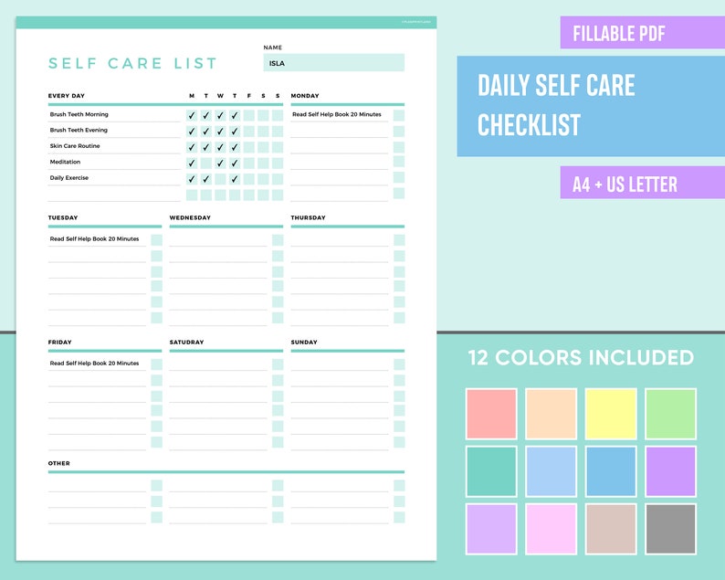 Editable Self Care Checklist Printable Self Care Planner - Etsy