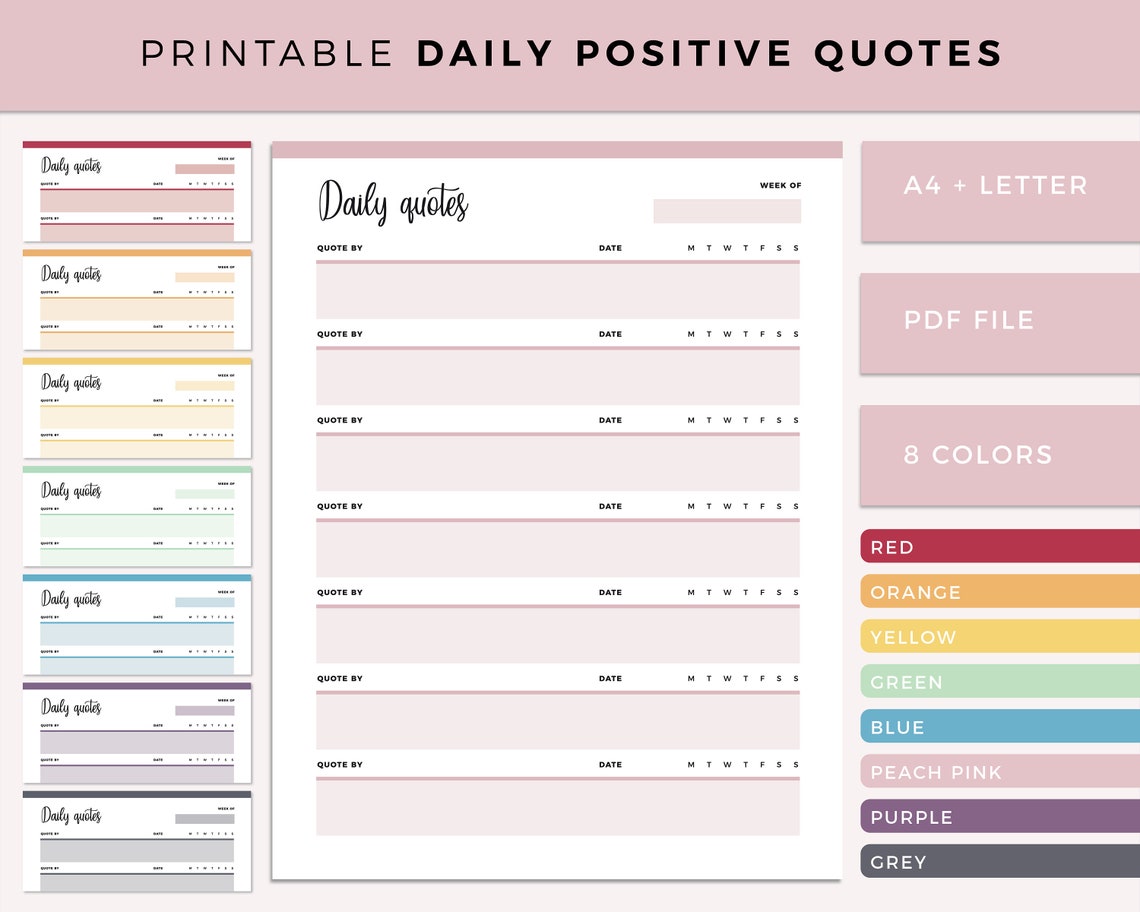 Printable Daily Quotes Positive Quote Tracker Daily - Etsy