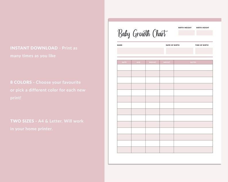 Printable Baby Growth Chart, Infant Growth Log, Growth Tracker, Newborn ...
