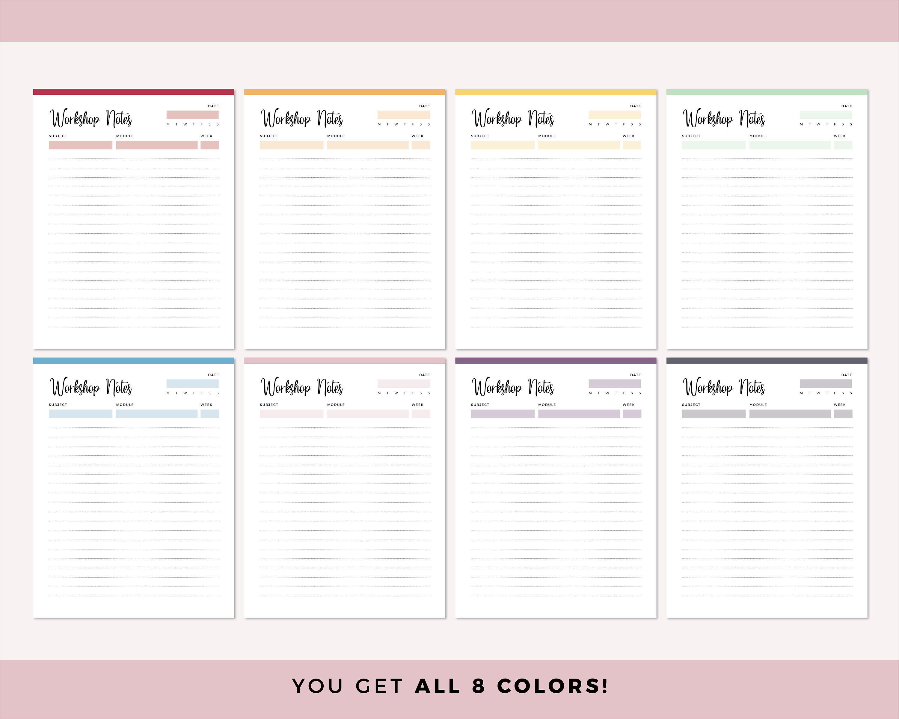 Printable University Workshop Notes Print at Home College - Etsy